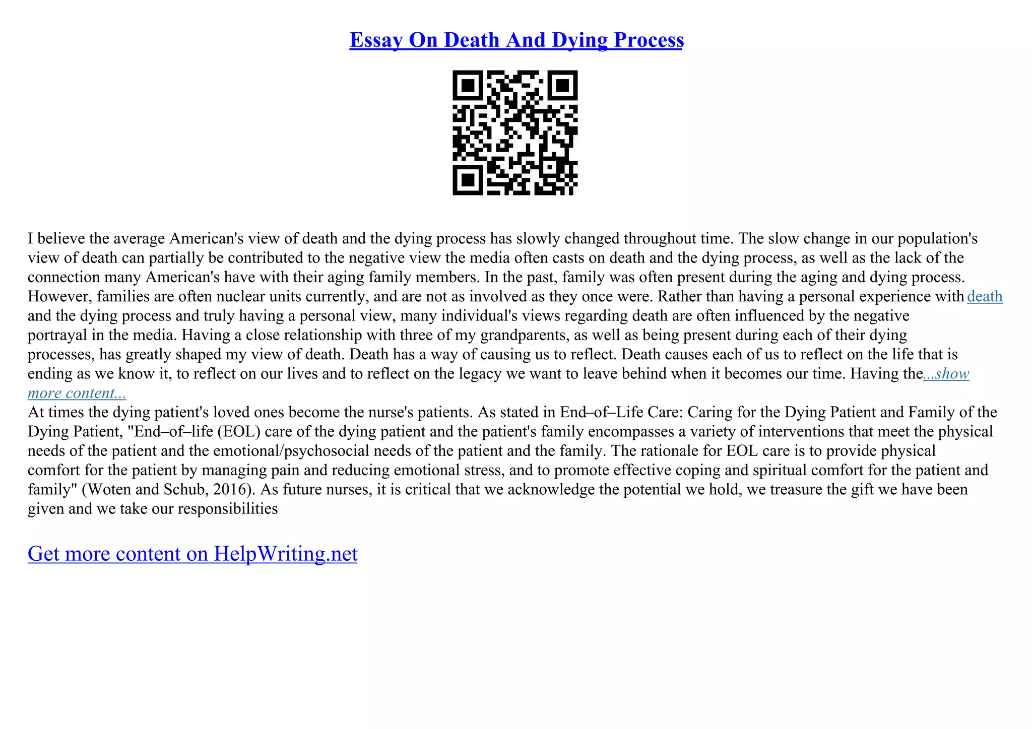 Essay On Death And Dying Process | PPT