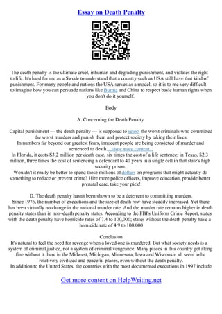 Essay On Death Penalty | PDF