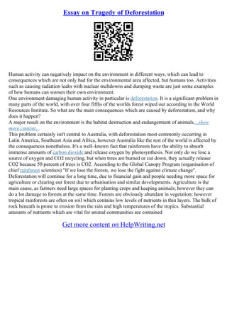 Essay On Deforestation | PDF