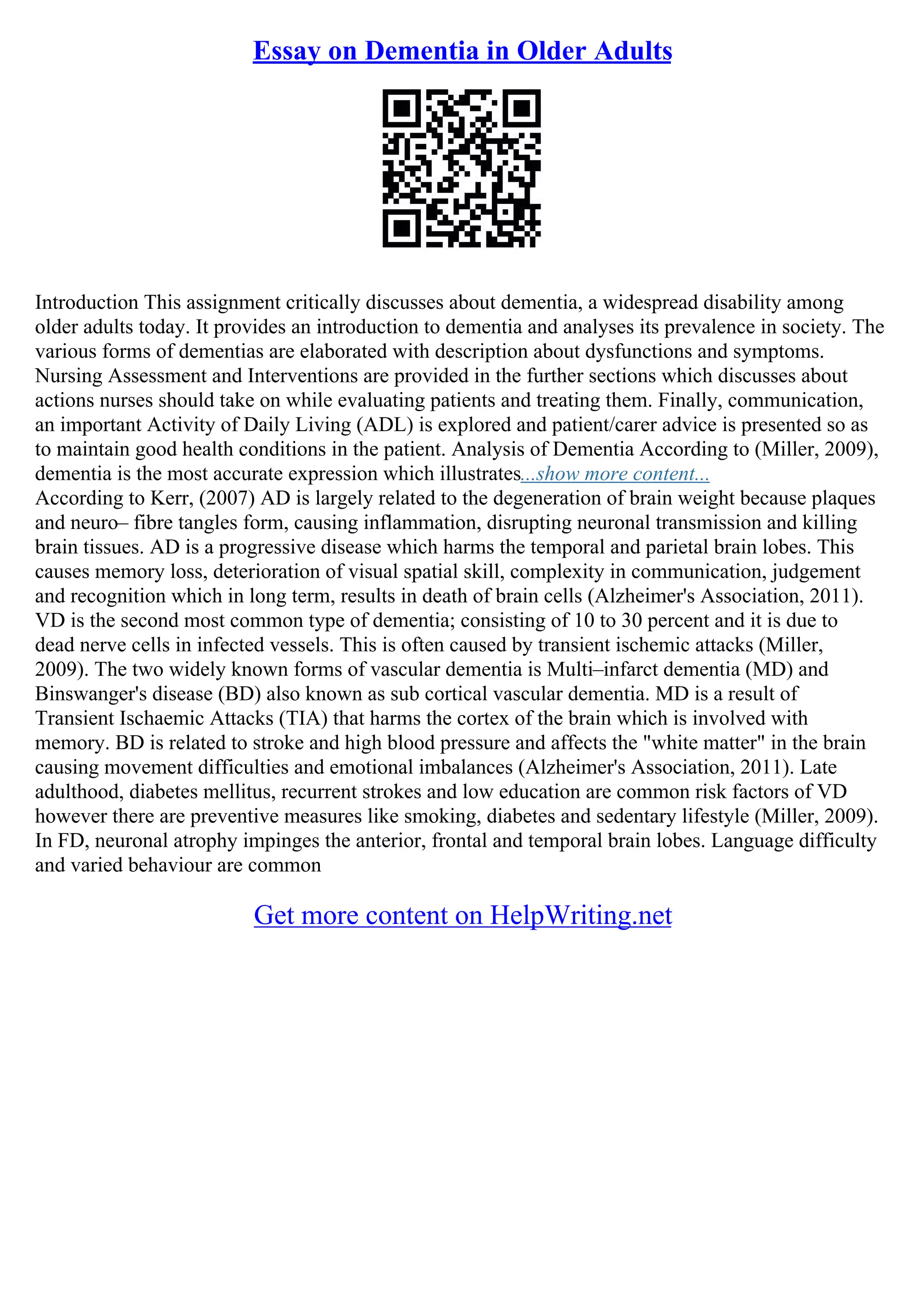Essay On Dementia | PDF