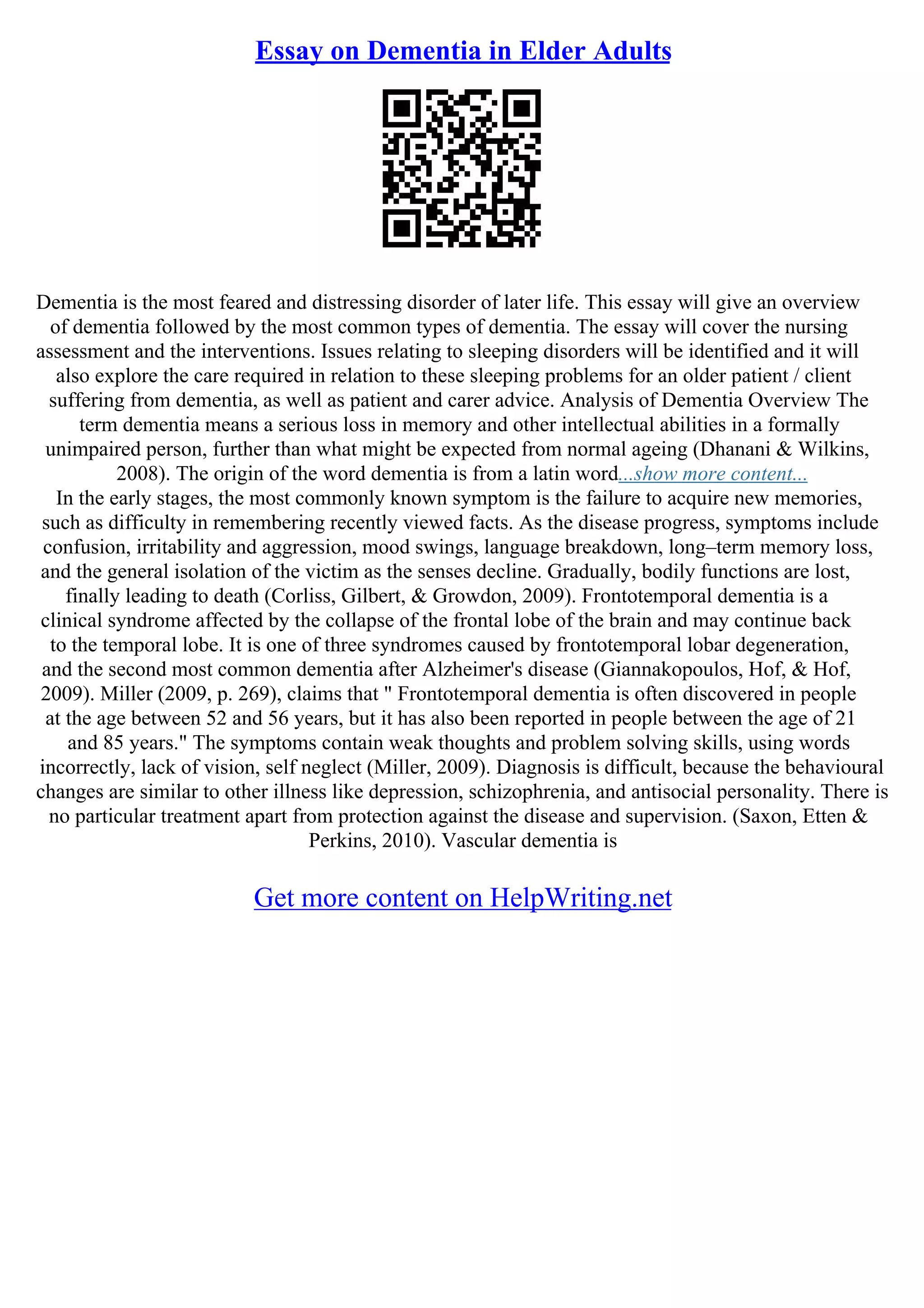 Essay On Dementia | PDF