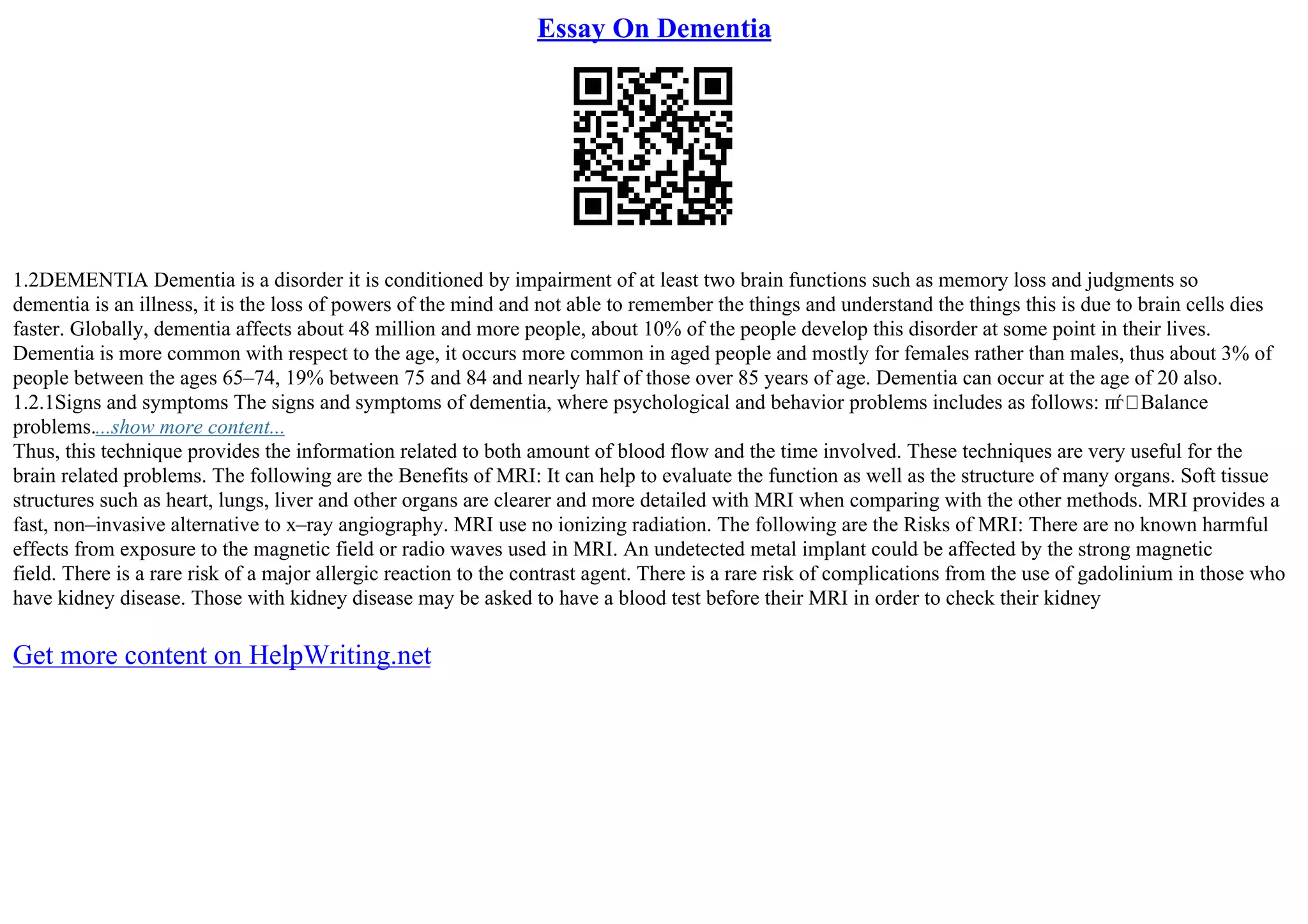 Essay On Dementia | PPT