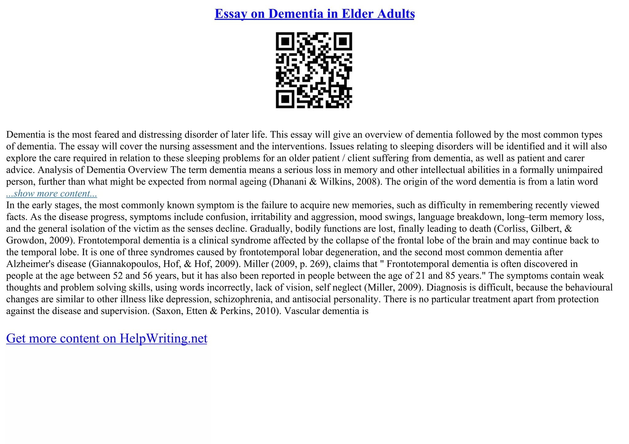 Essay On Dementia | PPT