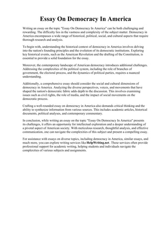 Essay On Democracy In America. United States and Democracy Essay ...