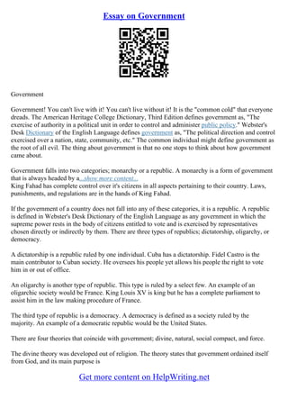 Essay On Democracy Is The Best Form Of Government | PDF