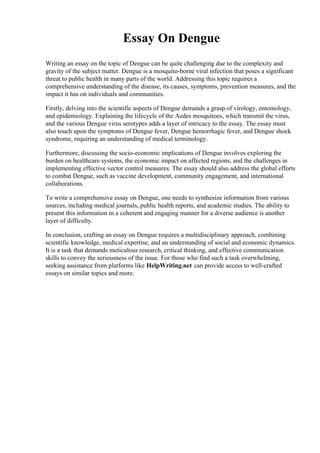 Essay On Dengue. College of Business and Technology | PDF
