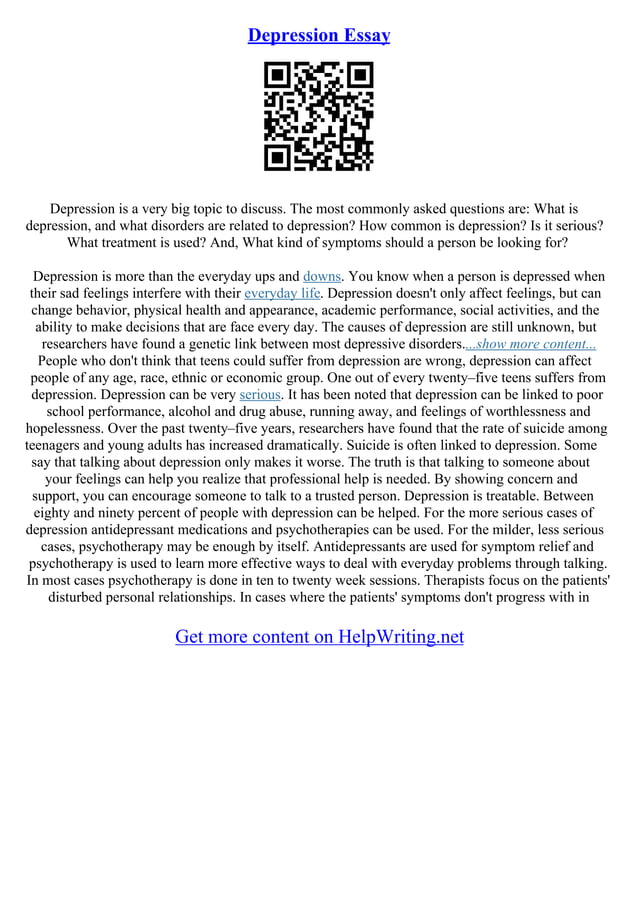 Essay On Depression | PDF | Mental Health | Diseases and Conditions