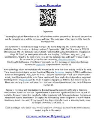 Essay On Depression | PDF | Mental Health | Diseases and Conditions