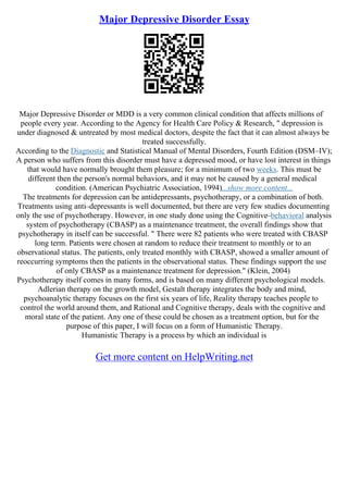 Essay On Depression | PDF | Mental Health | Diseases and Conditions