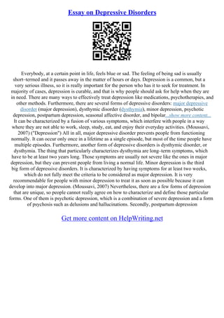 Essay On Depression | PDF | Mental Health | Diseases and Conditions