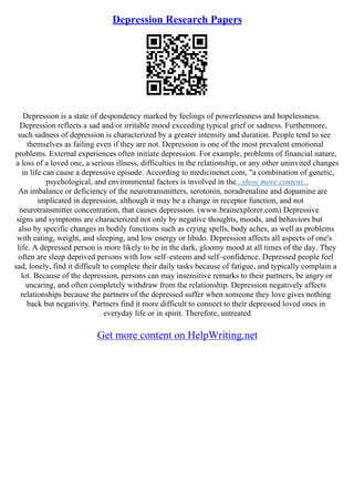 Essay On Depression | PDF | Mental Health | Diseases and Conditions