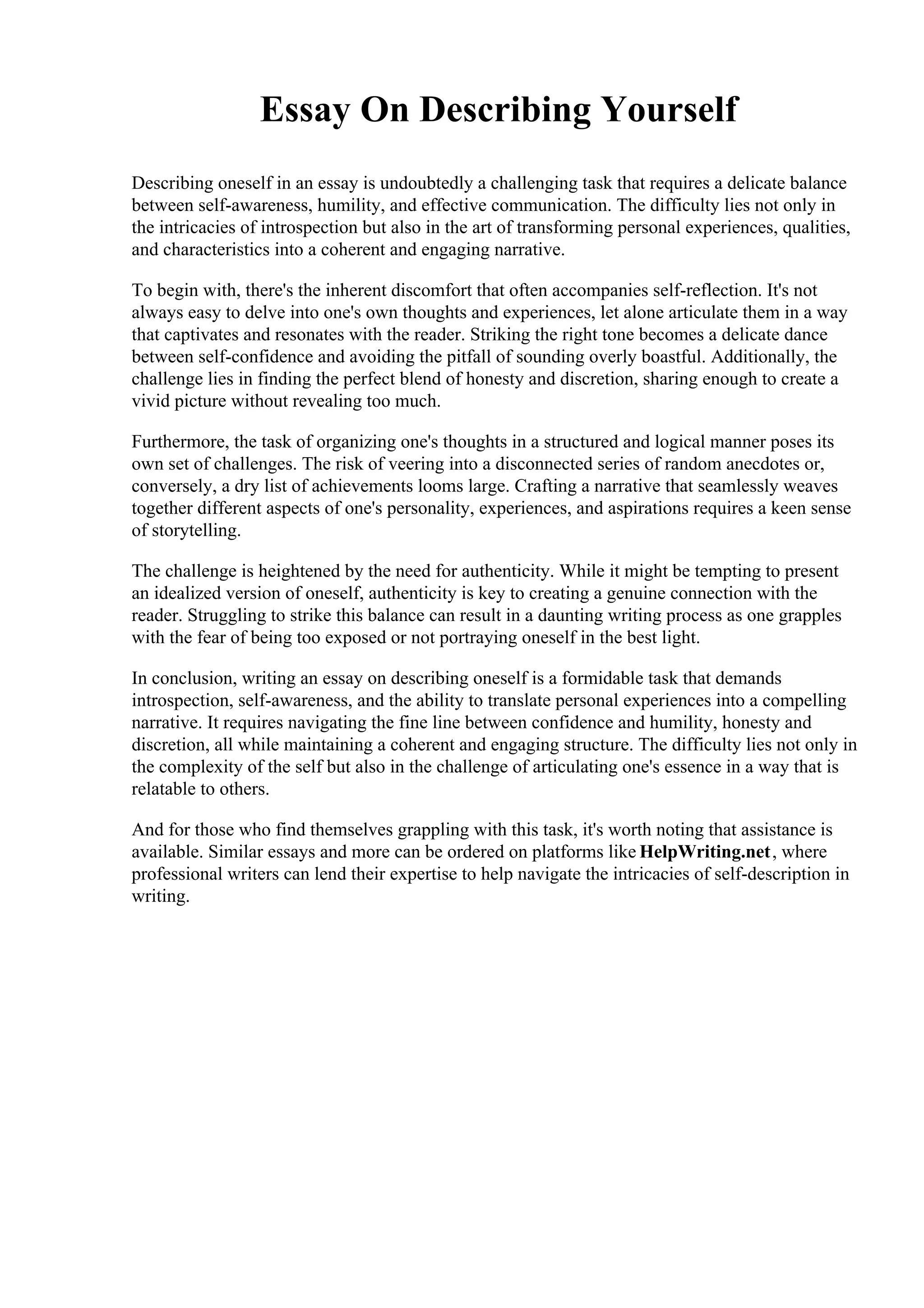 Essay On Describing Yourself. Purdue University | PDF