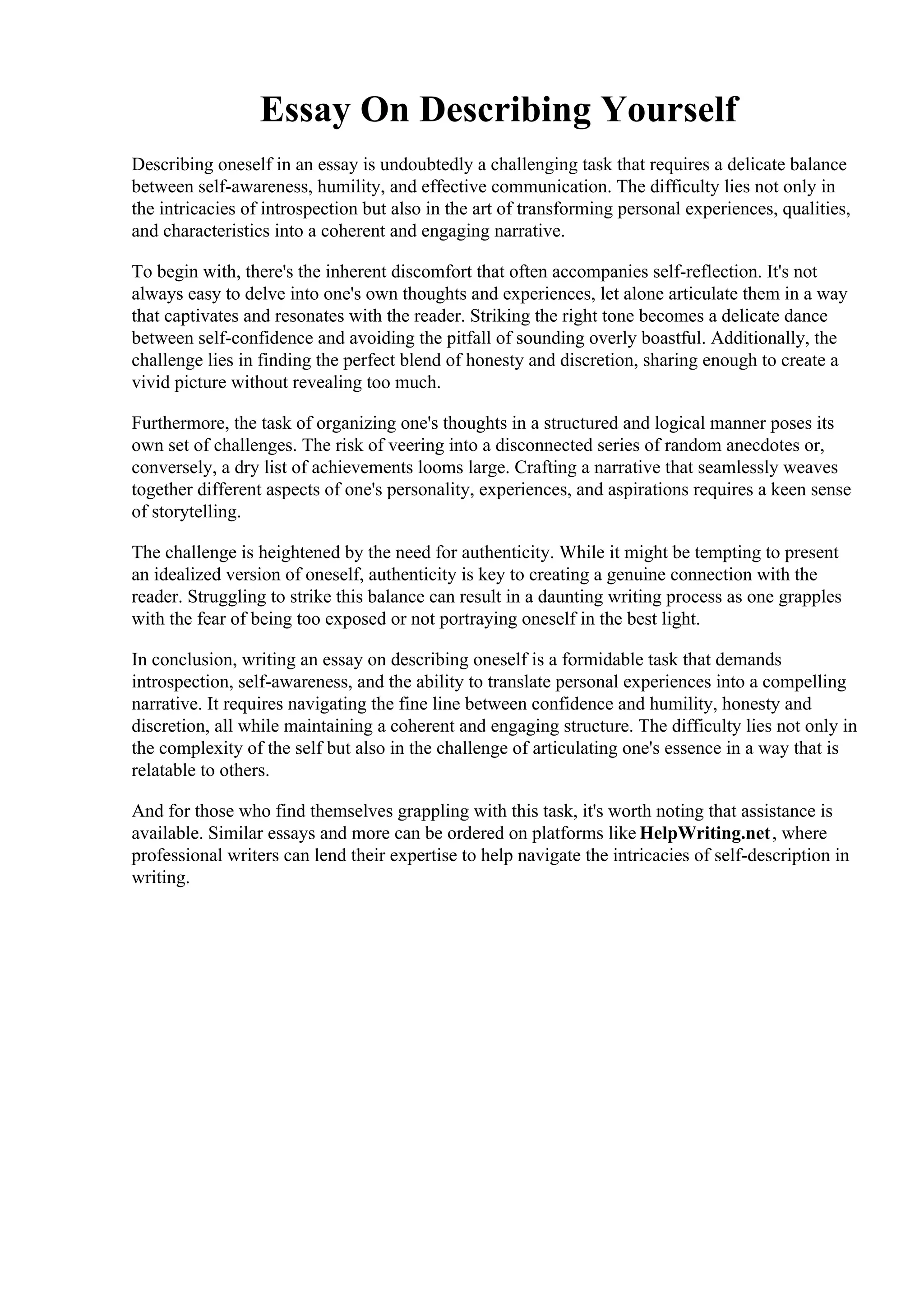 Essay On Describing Yourself. 008 Essay Example Describing Yourself As ...