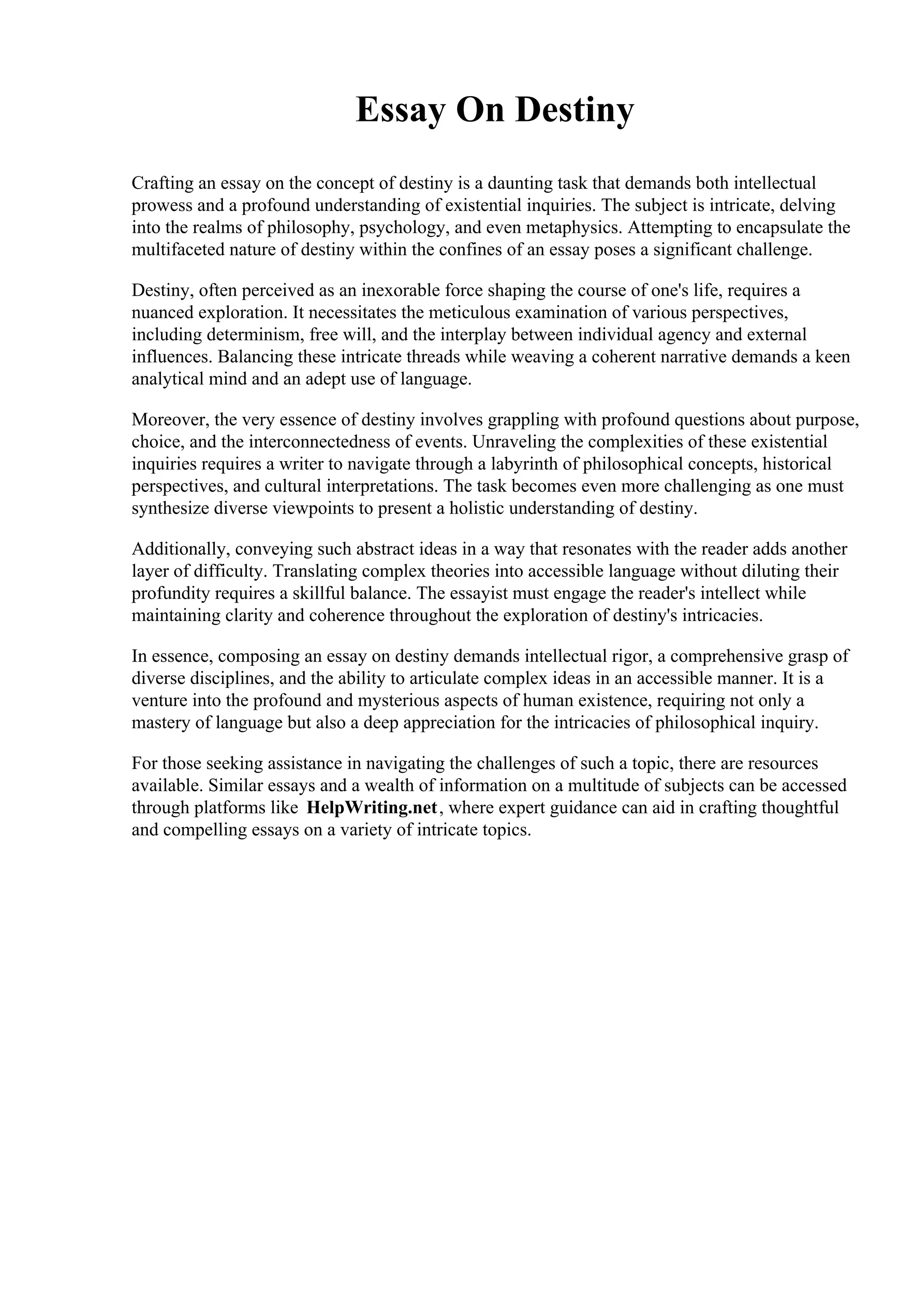 Essay On Destiny. Case Western Reserve University | PDF