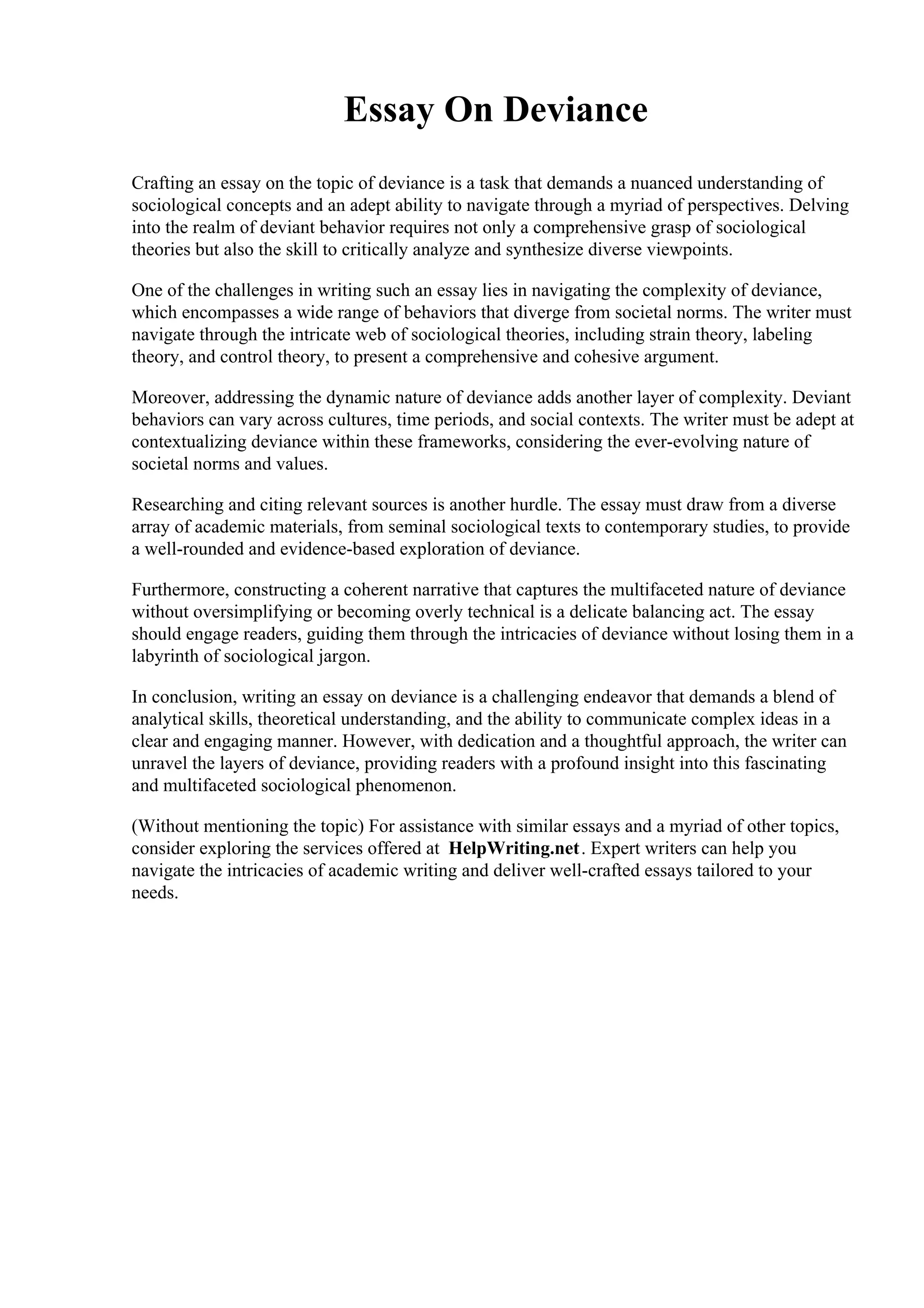 Essay On Deviance. Helena College University of Montana | PDF | Homework and Study | Education