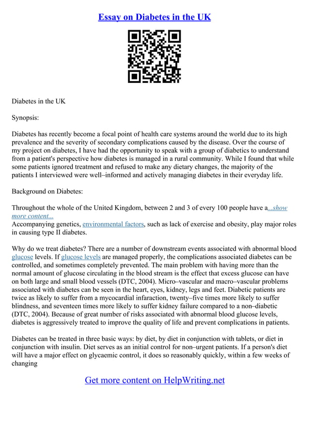 Essay On Diabetes | PDF