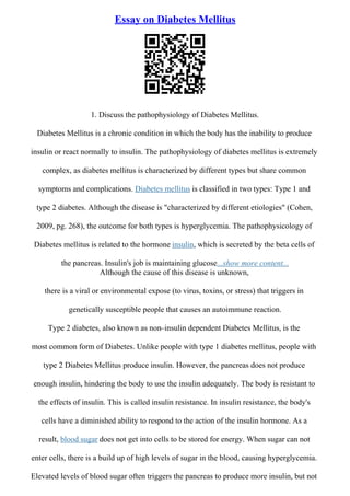 Essay On Diabetes | PDF