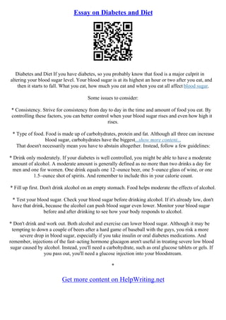 Essay On Diabetes | PDF