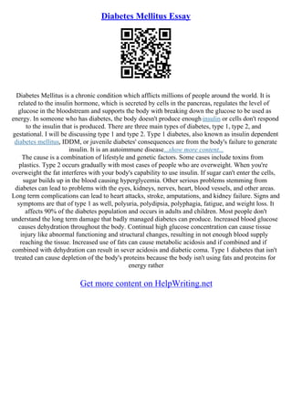 Essay On Diabetes | PDF