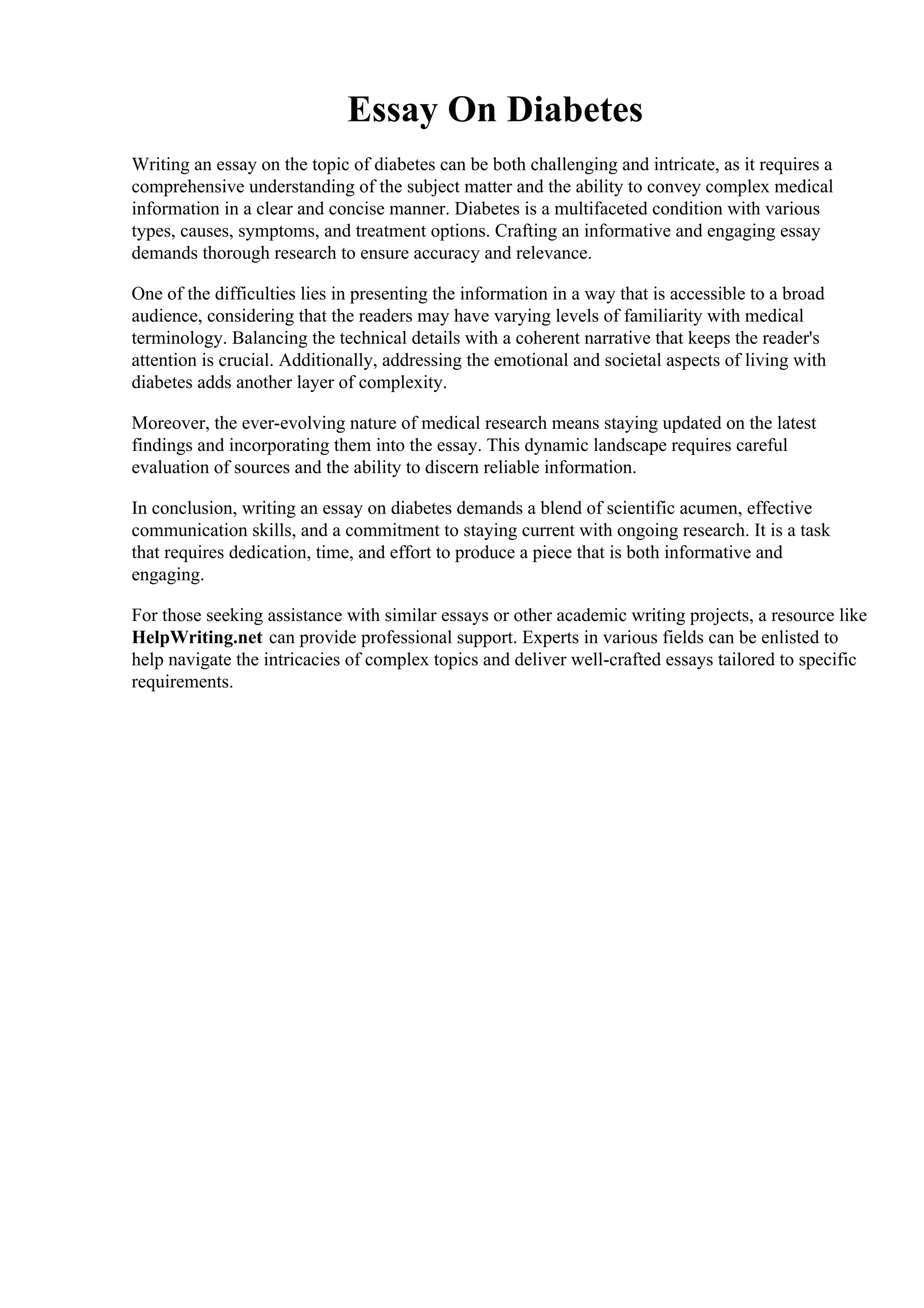 Essay On Diabetes. Causes, Complications, and Prevention of Diabetes ...