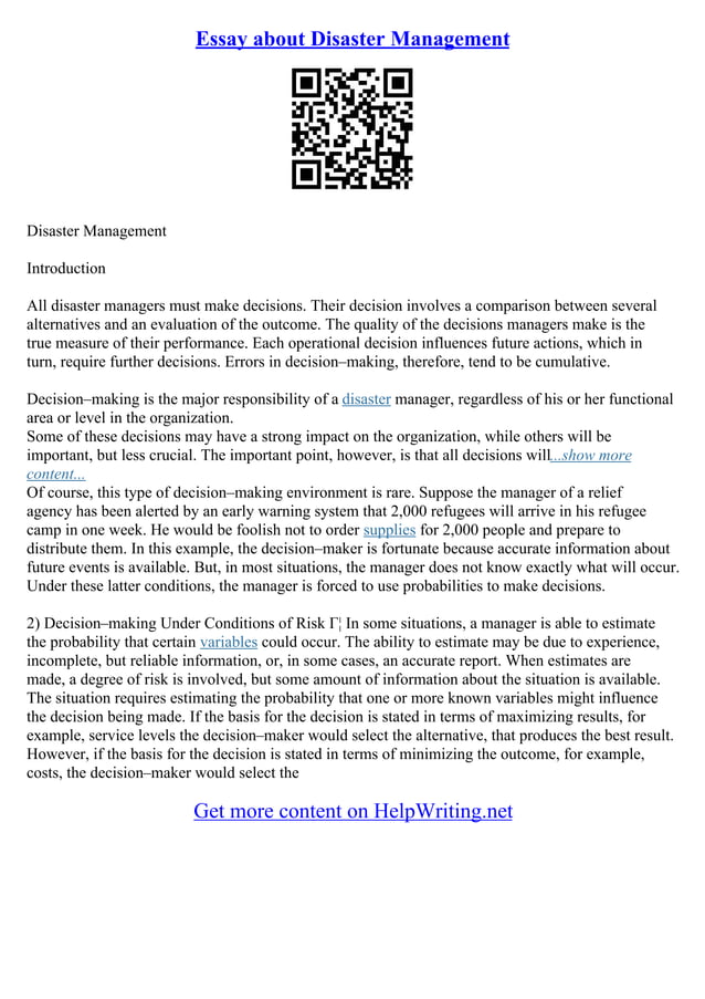 Essay On Disaster Management | PDF