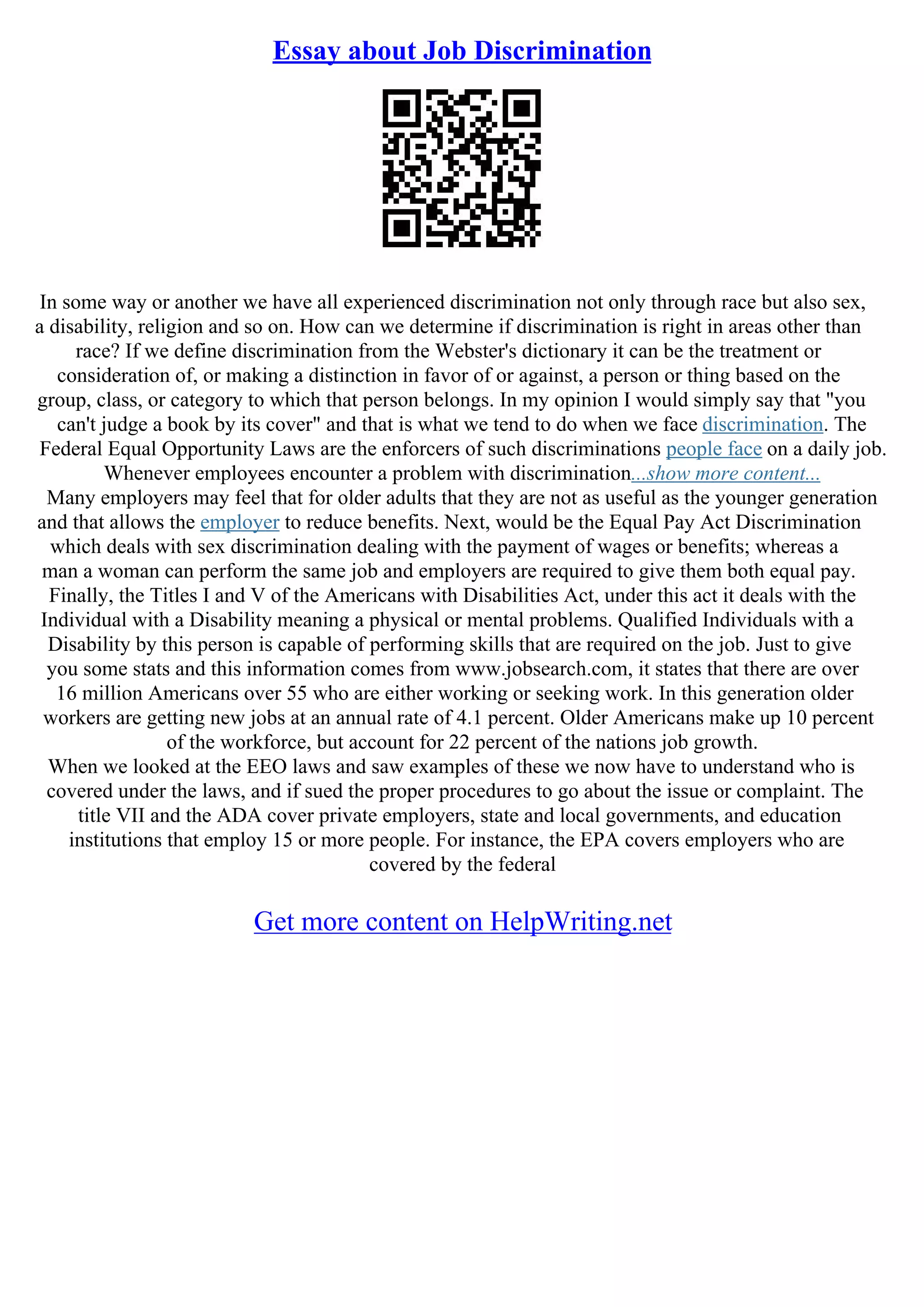 Essay On Discrimination | PDF