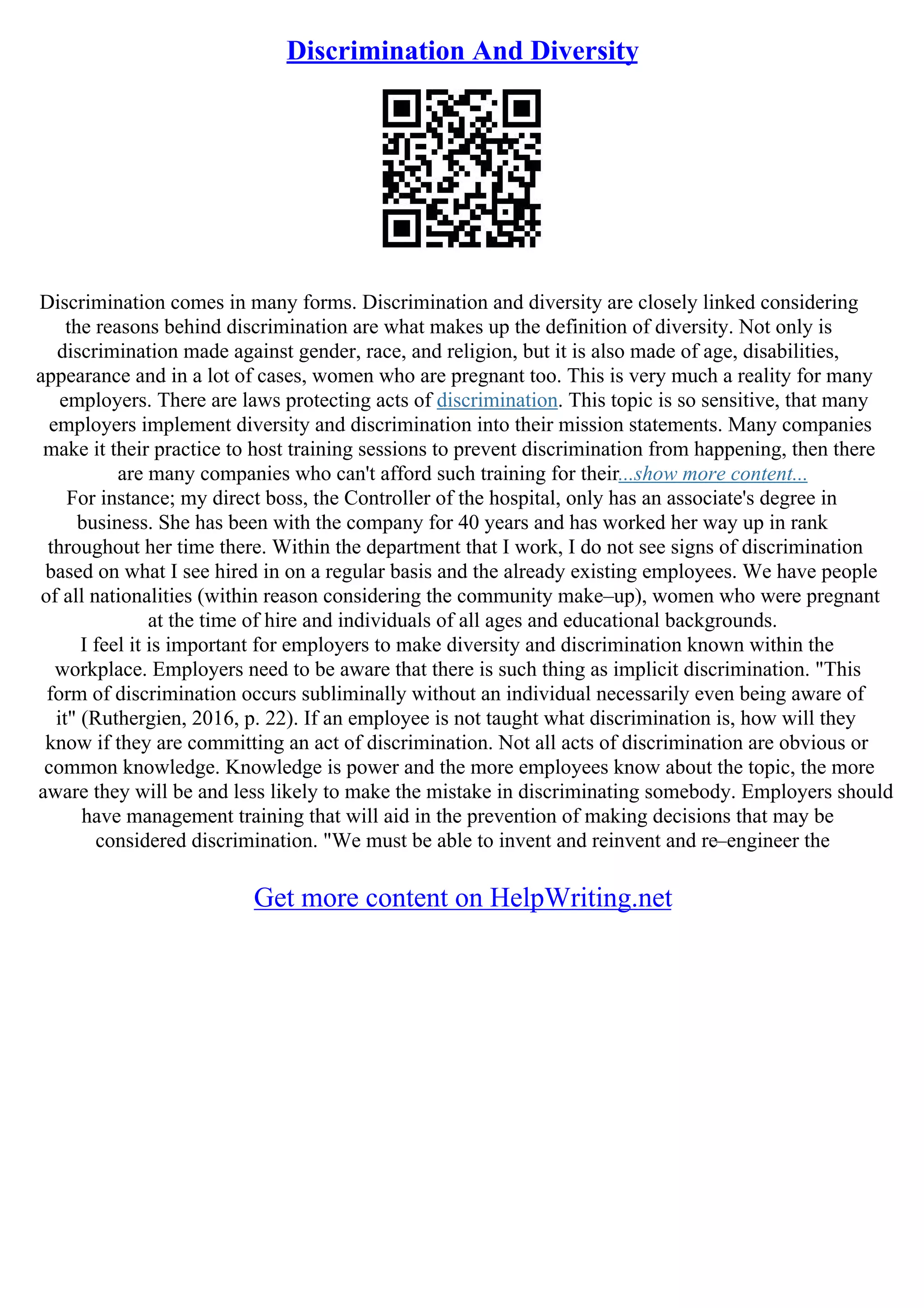 Essay On Discrimination | PDF