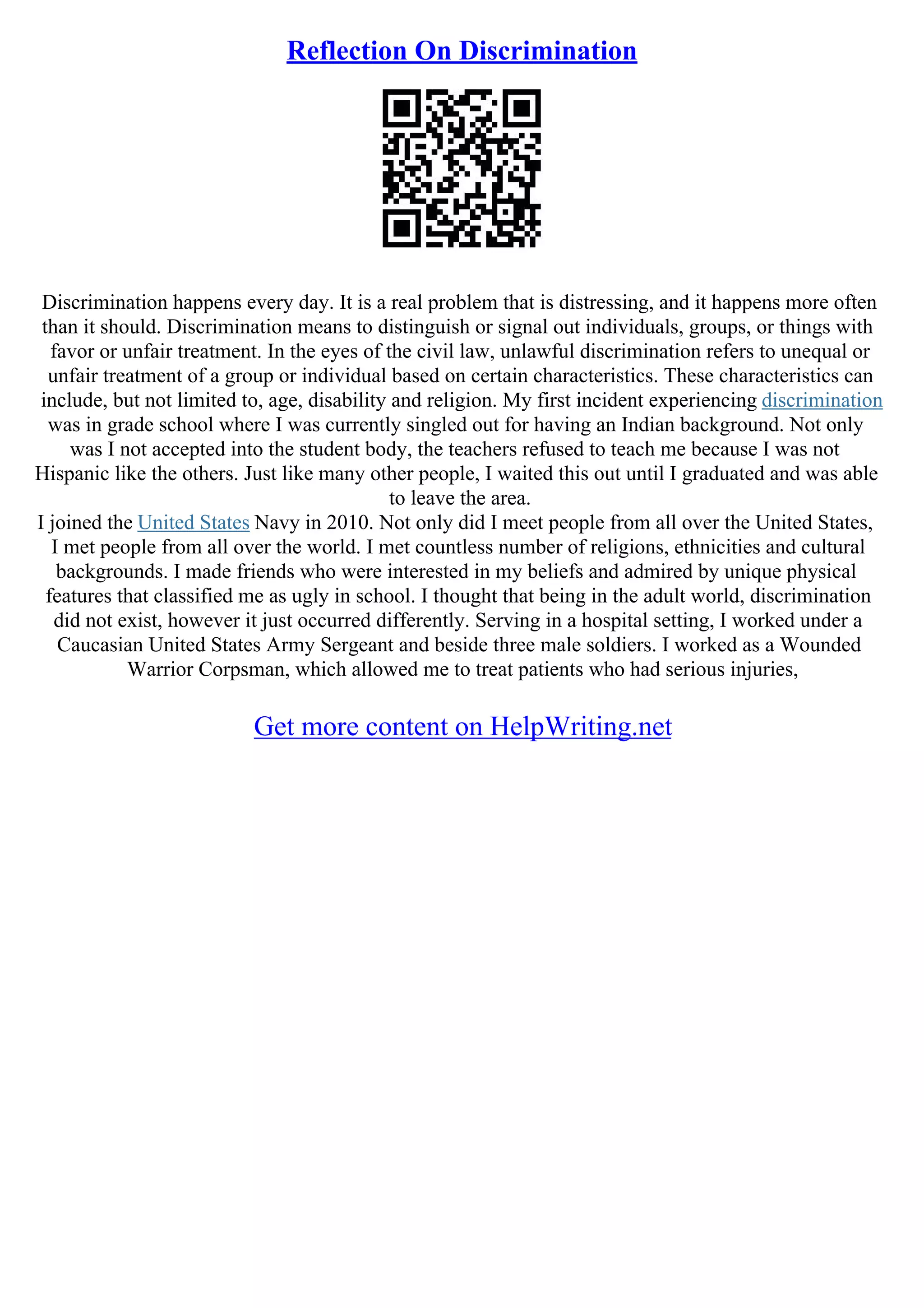 Essay On Discrimination | PDF