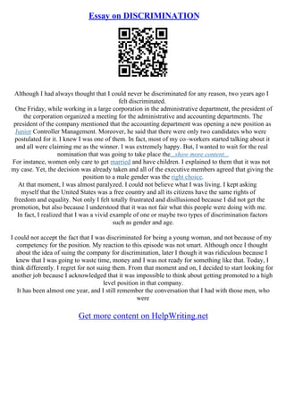 Essay On Discrimination | PDF