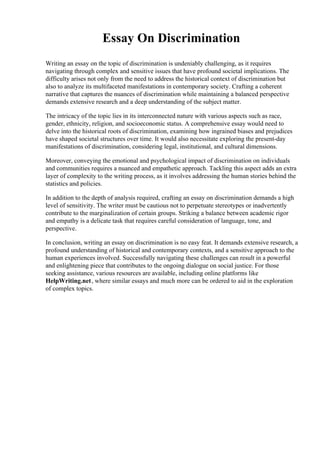 Essay On Discrimination. Western Theological Seminary | PDF