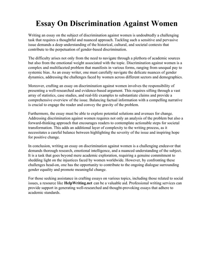 Essay On Discrimination Against Women | PDF