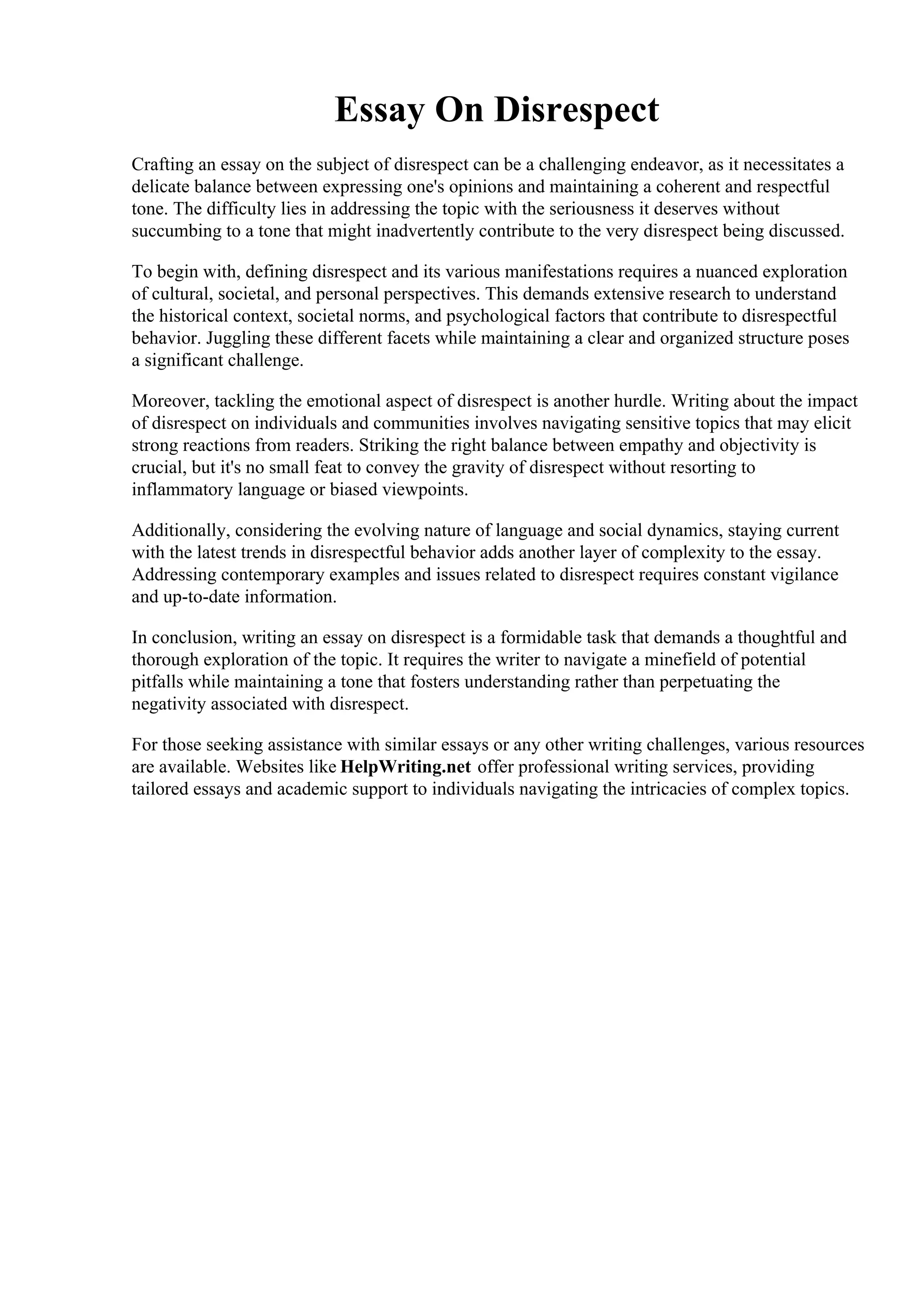 Essay On Disrespect. The role discretion plays in the sentencing Free ...