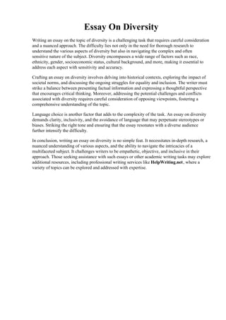 Essay On Diversity. . Diversity Essay Examples 2021 See How to Write an ...