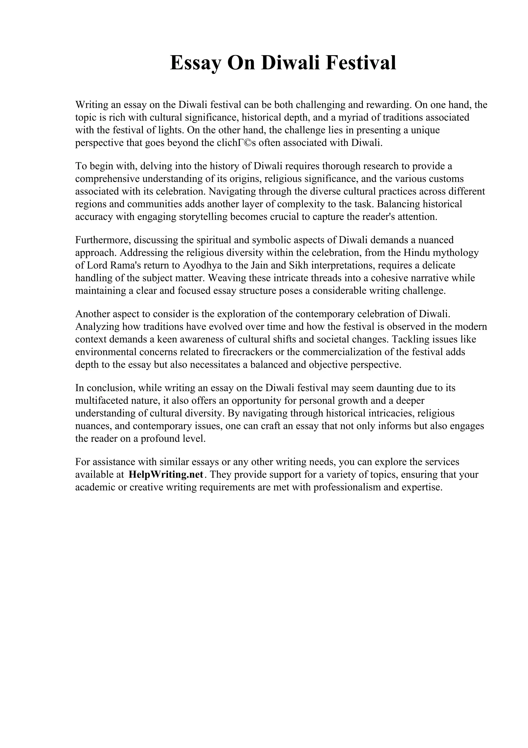 Essay On Diwali Festival.pdf | Hinduism | Religion & Spirituality