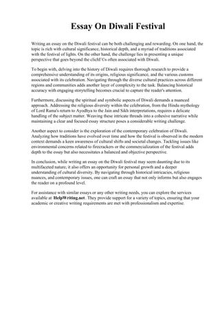 Essay On Diwali Festival.pdf | Hinduism | Religion & Spirituality