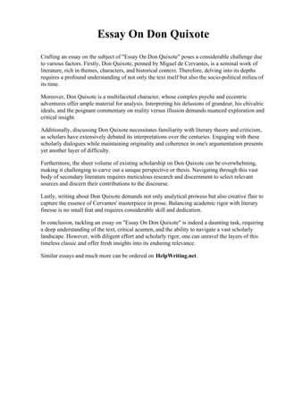 Essay On Don Quixote | PDF