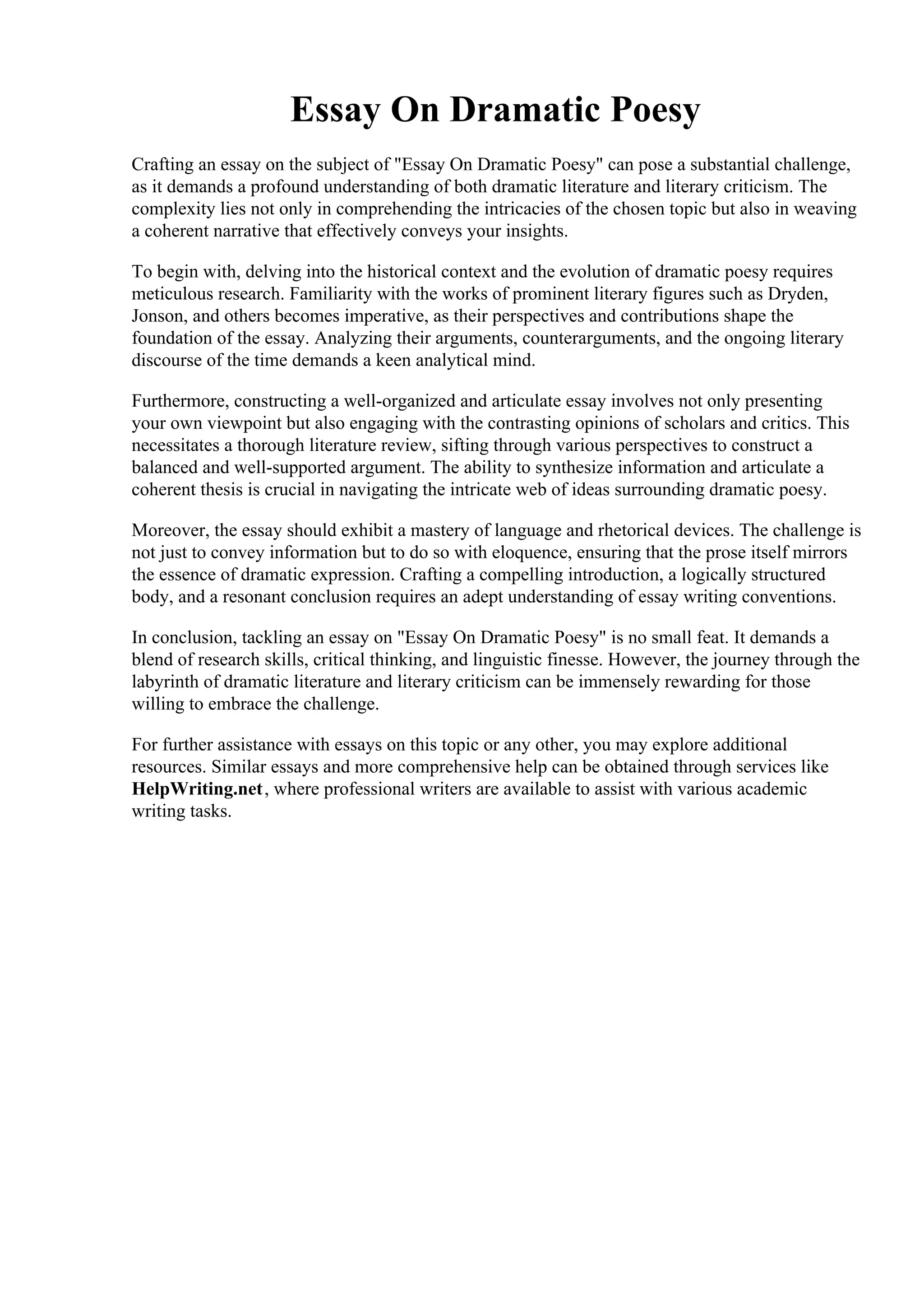 Essay On Dramatic Poesy | PDF