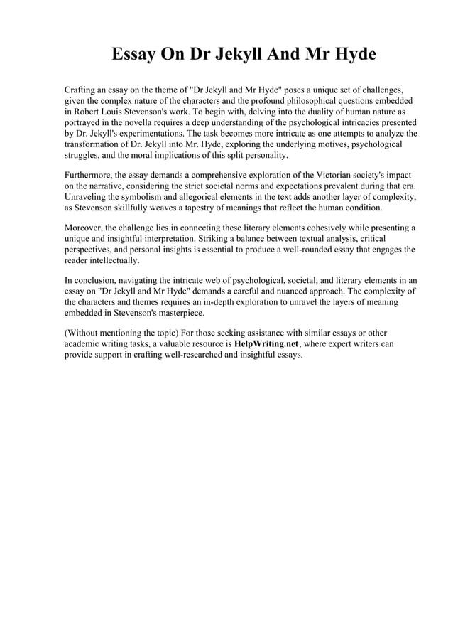 Essay On Dr Jekyll And Mr Hyde. Geneva College | PDF