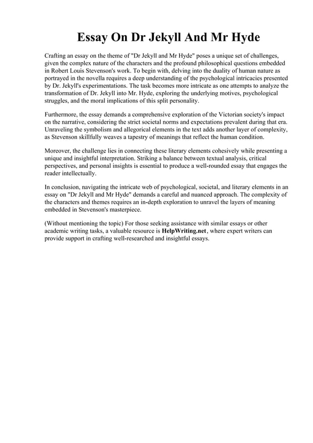 Essay On Dr Jekyll And Mr Hyde | PDF