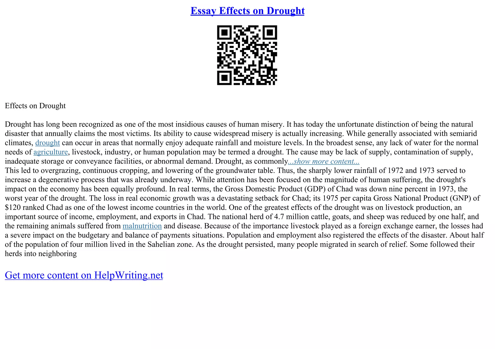 Essay On Drought As A Natural Disaster | PDF