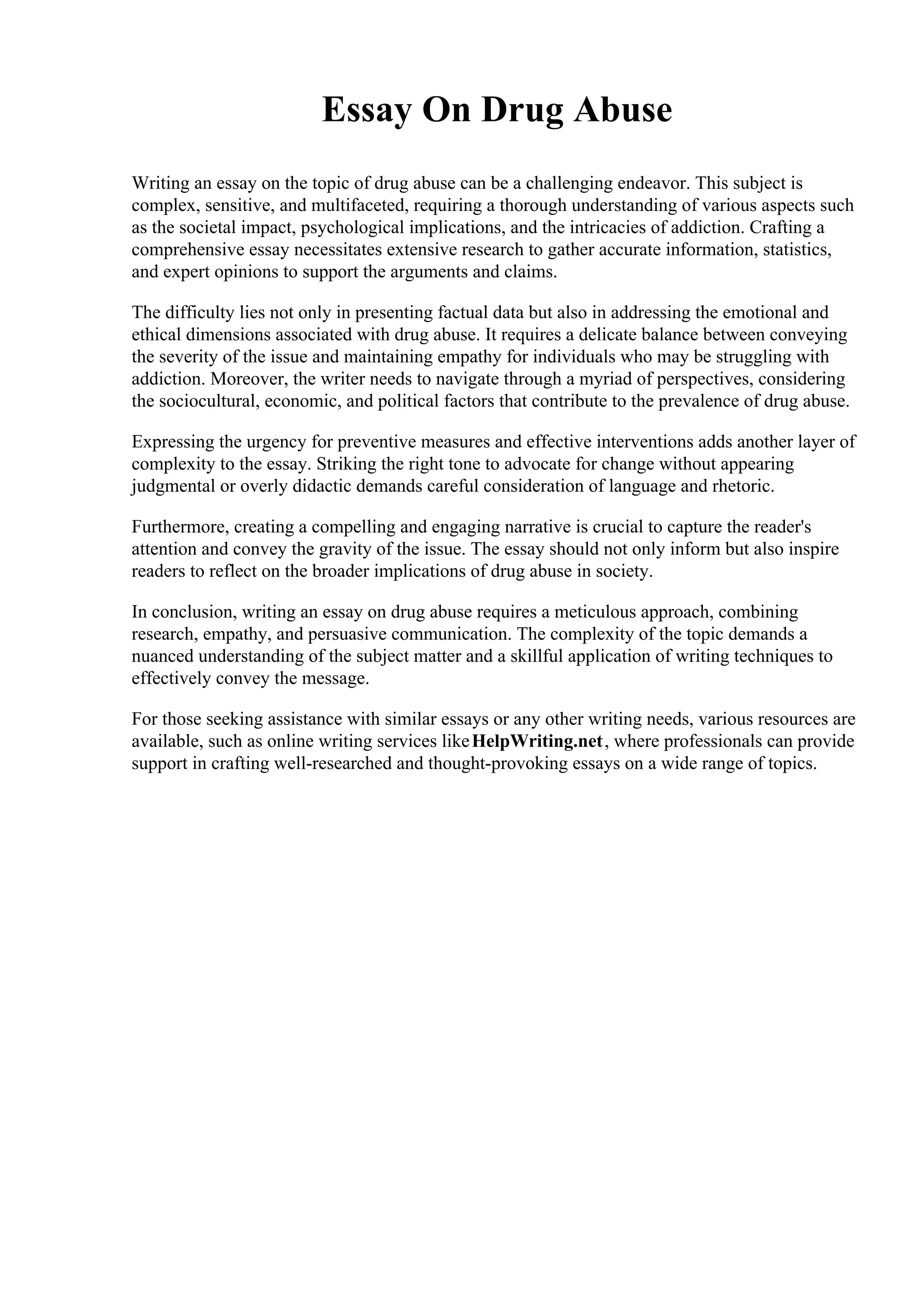 Essay On Drug Abuse. The Baptist College of Florida | PDF