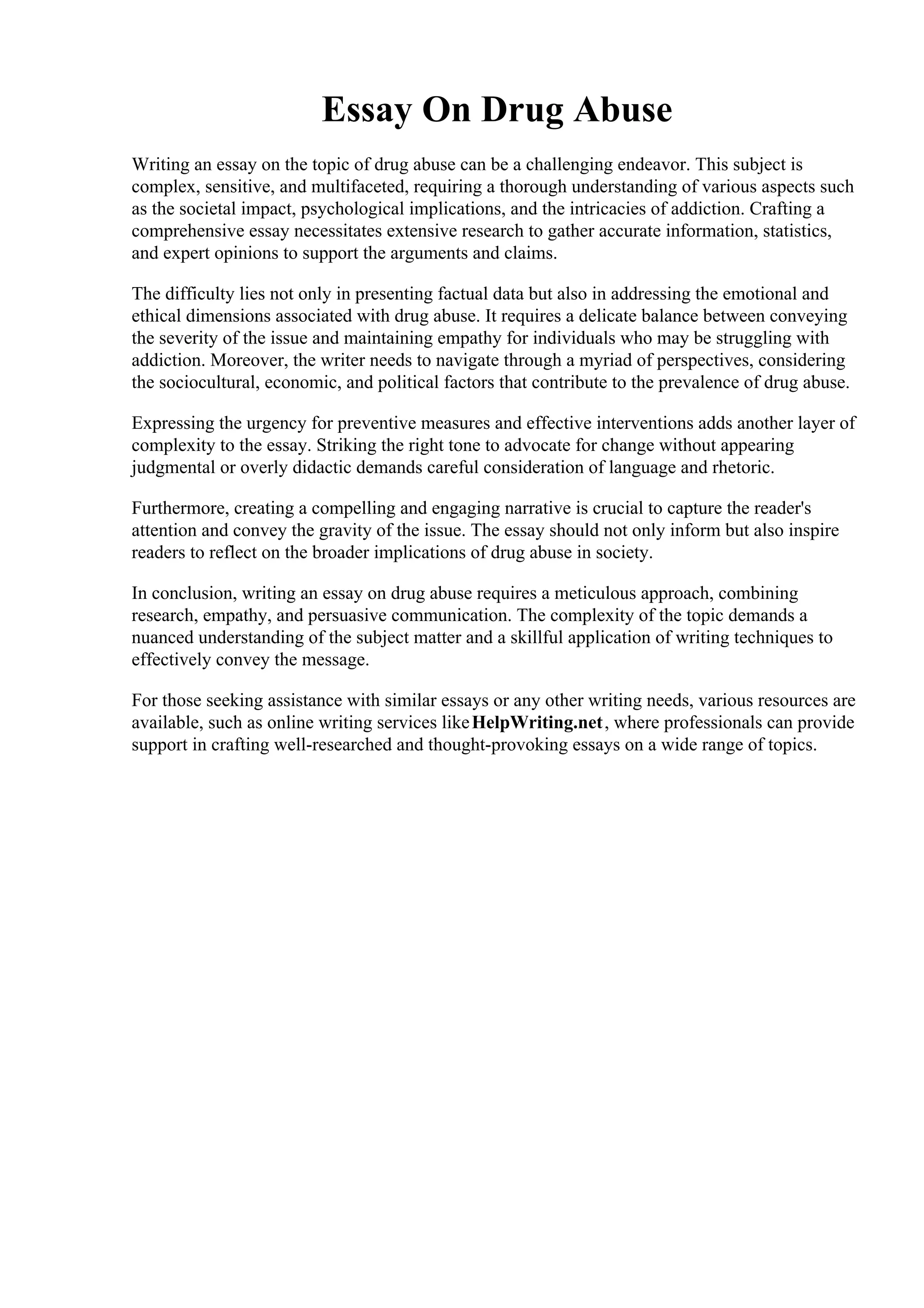 Essay On Drug Abuse. Drugs and abuse essay. 50 Drug Abuse Essay Topics ...