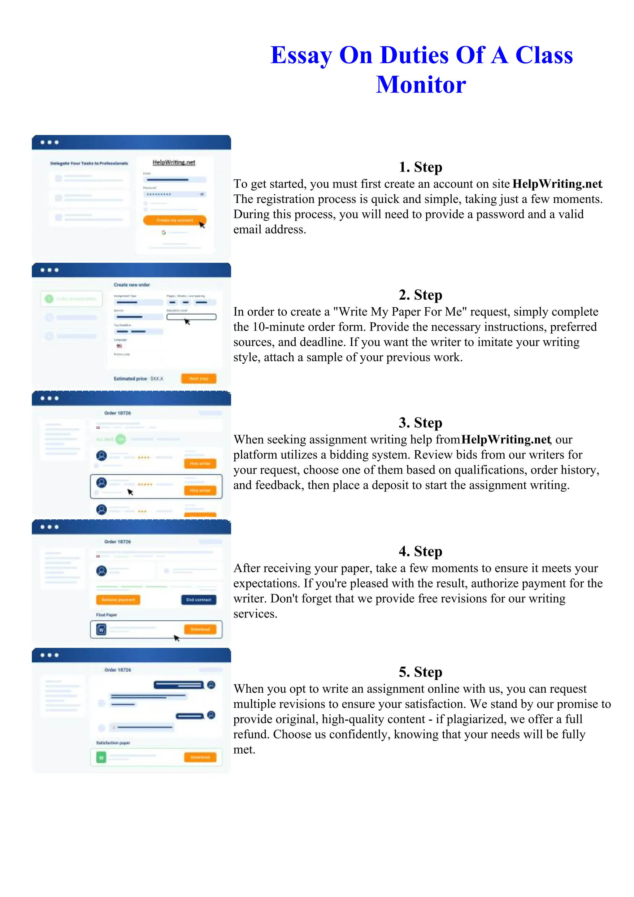 Essay On Duties Of A Class Monitor. Online assignment writing service ...