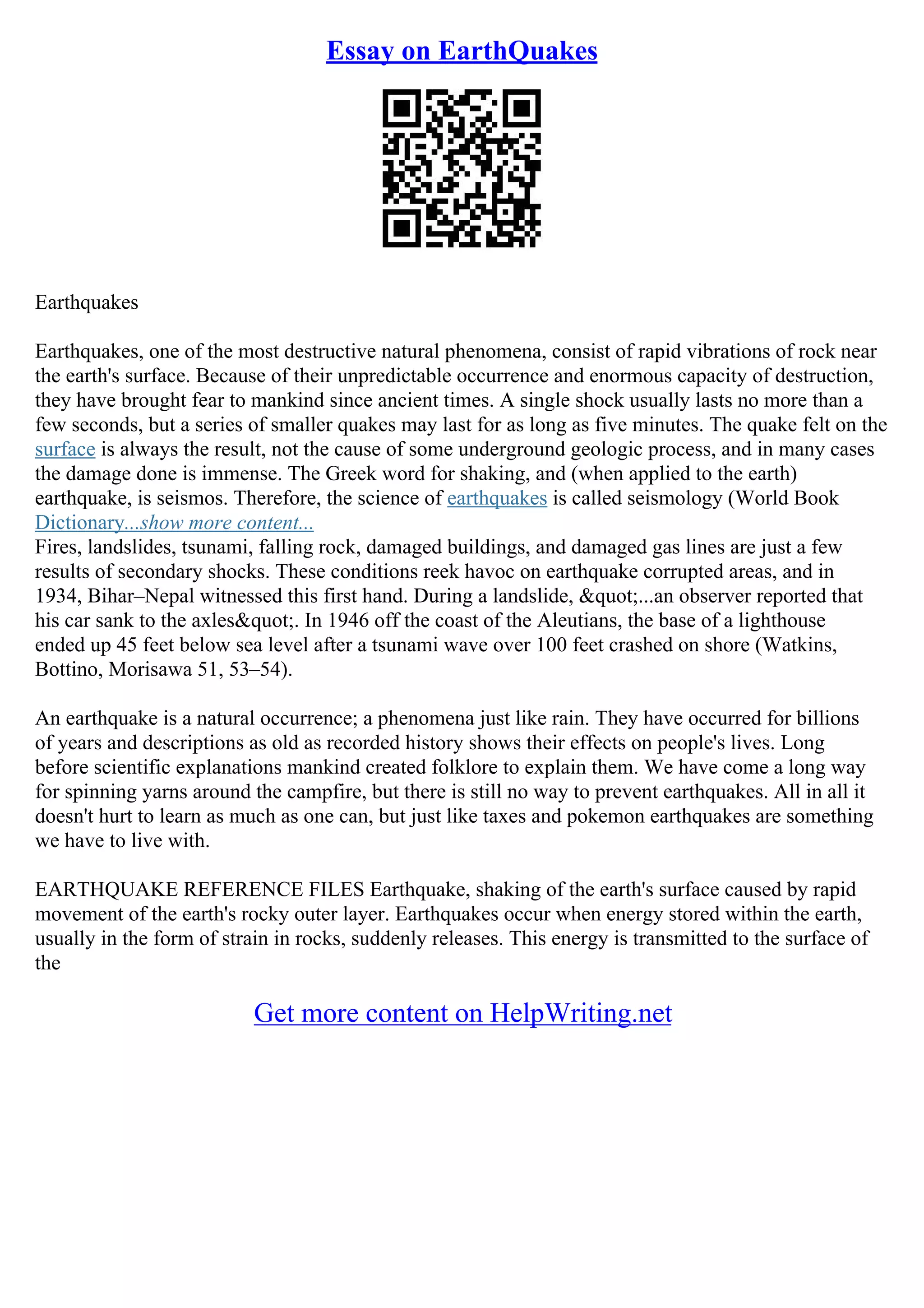 Essay On Earth Quake | PDF