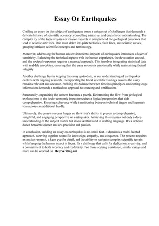 Essay On Earthquakes. Notre Dame College (Ohio) | PDF