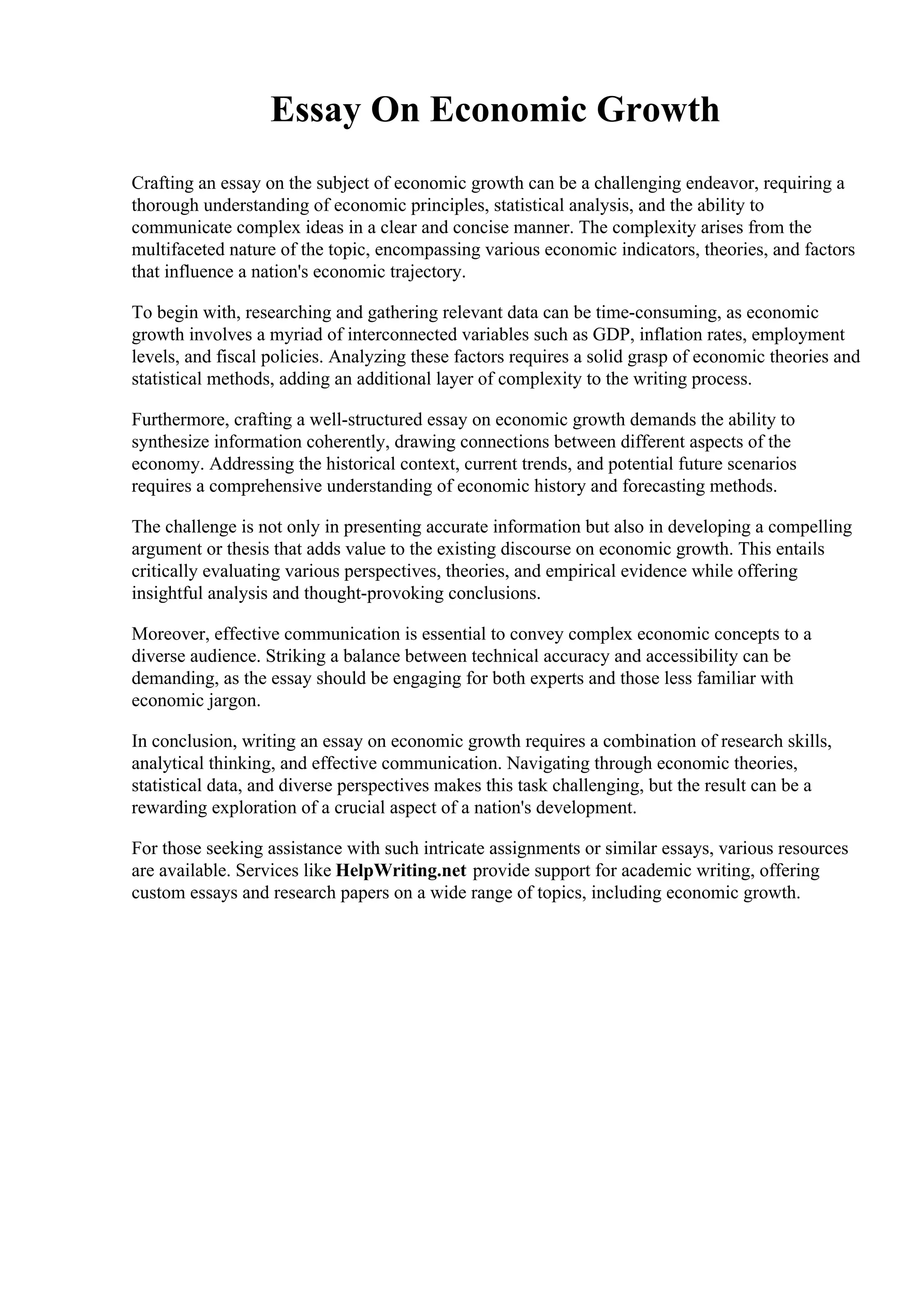 Essay On Economic Growth. St. Gregory's University | PDF