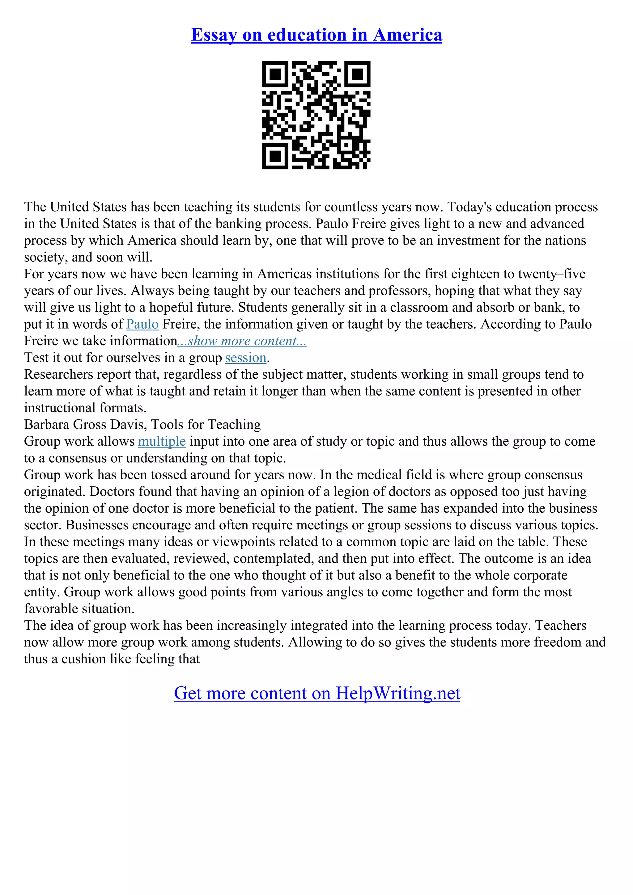 Essay On Education In America | PDF