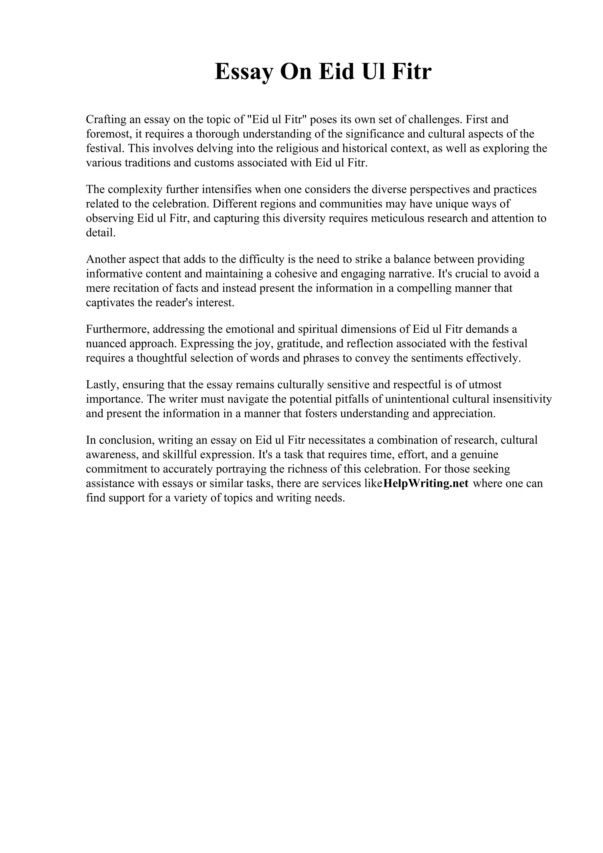 Essay On Eid Ul Fitr. Colorado School of Mines | PDF