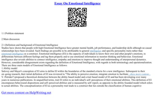 Essay On Emotional Intelligence In Leadership | PDF