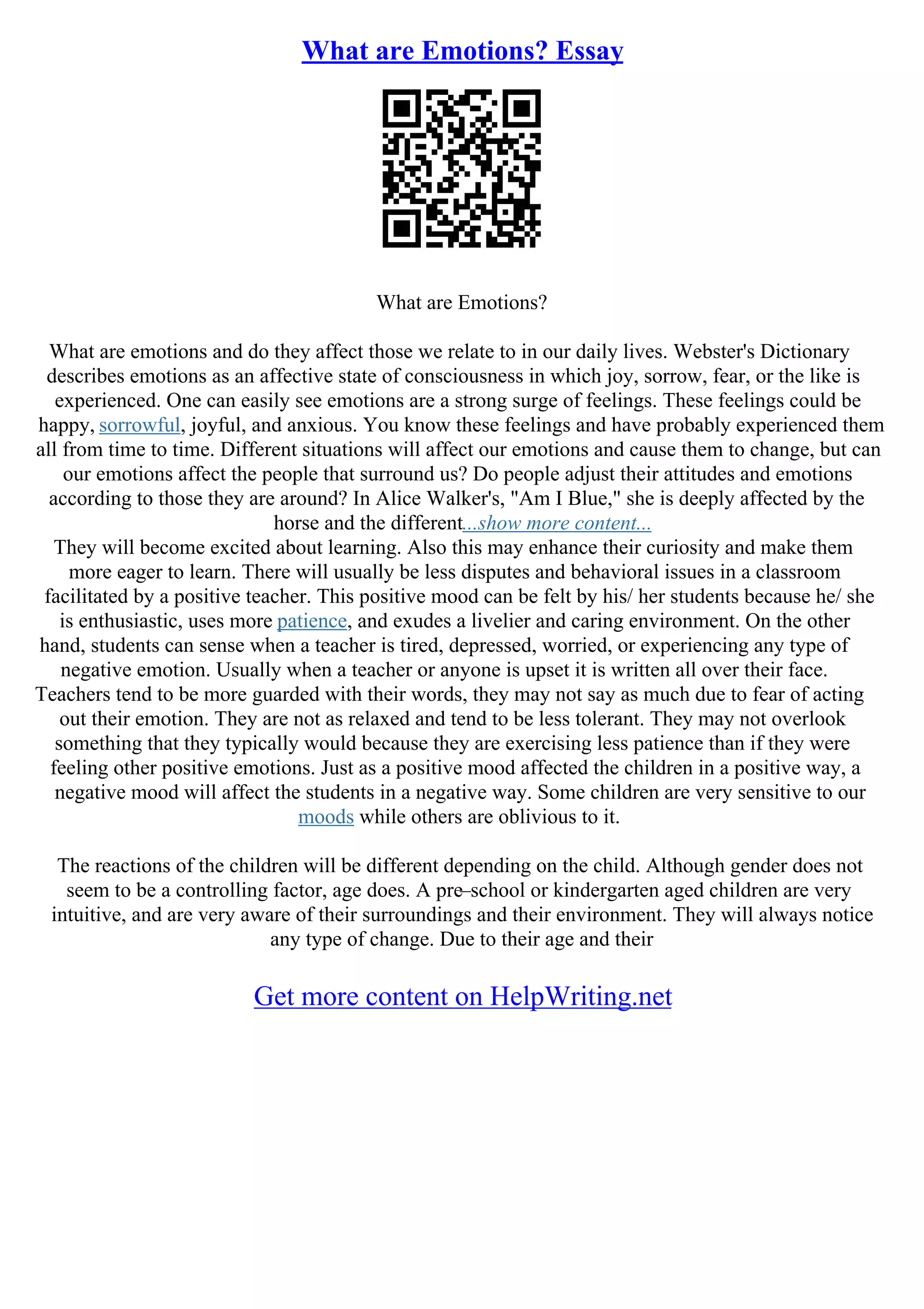 Essay On Emotions | PDF